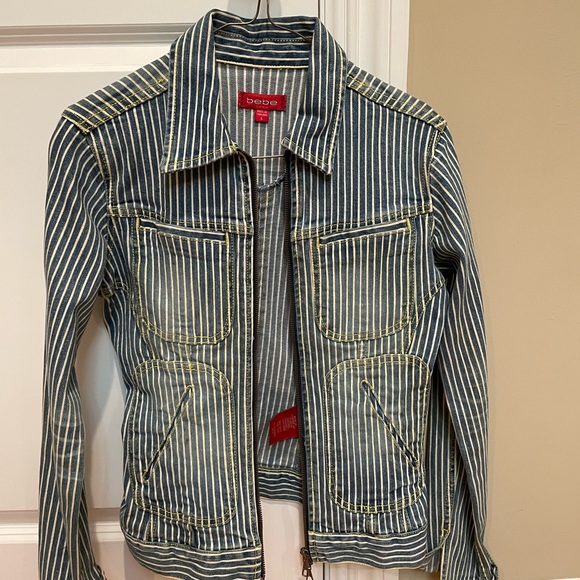bebe | Jackets & Coats | Bebe Striped Denim Jacket And Skirt Set | Poshmark